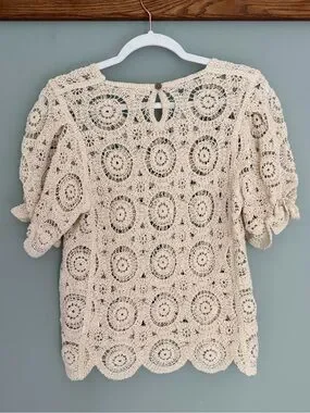 Solitaire | Tops | Solitaire Crochet Cream 0 Cotton Open Knit Scalloped ...